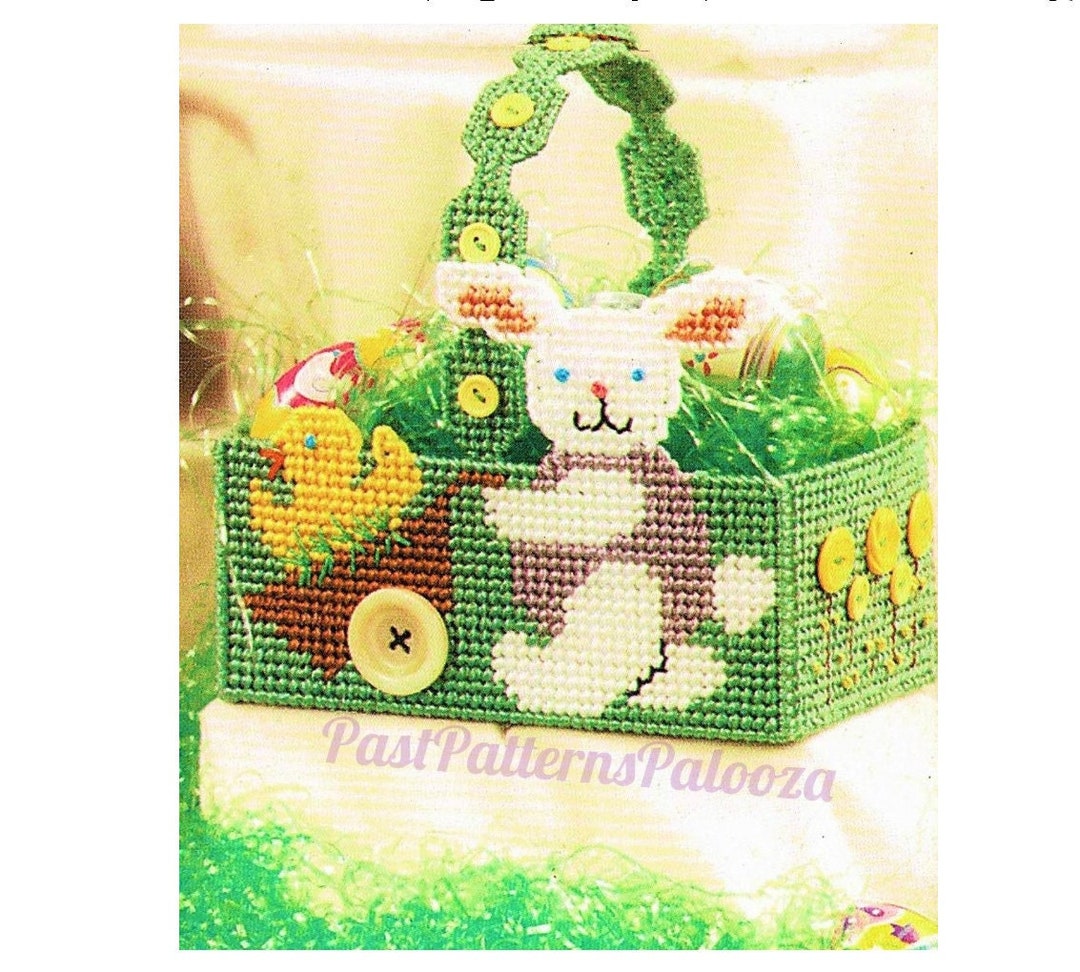 Vintage Plastic Canvas Pattern 7" Easter Bunny Chicks Easter Egg Candy ...
