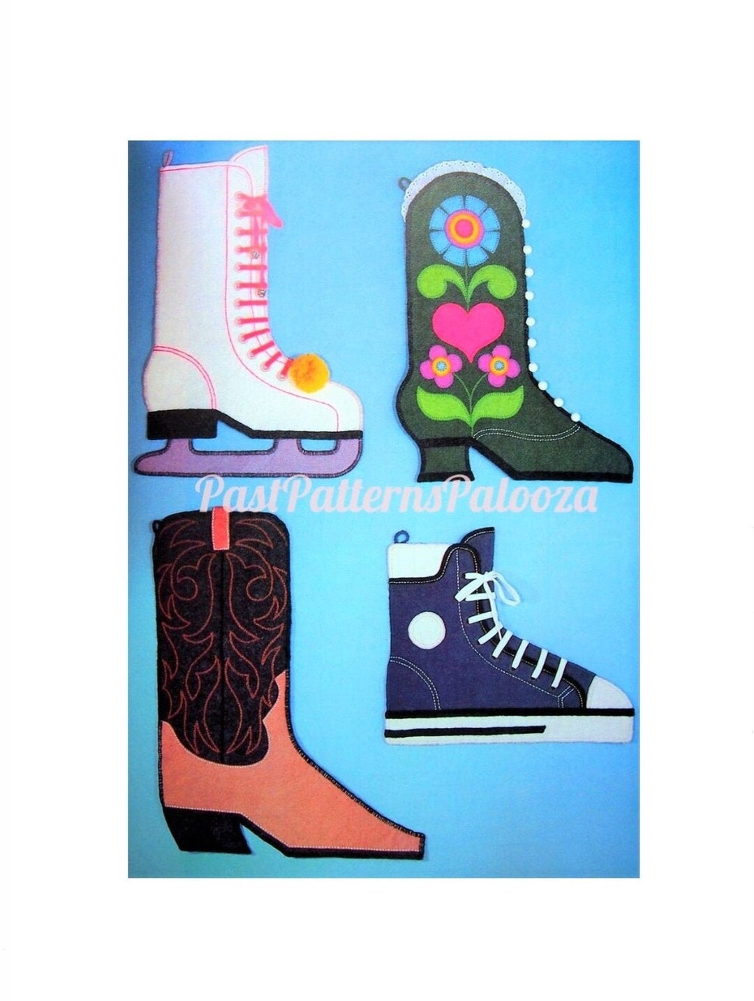 Vintage Sewing Pattern Fun Felt Novelty Christmas Stockings Ice Skate ...