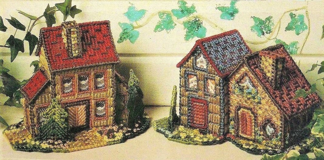 Vintage Plastic Canvas Pattern Rustic European Country Cottages Houses ...