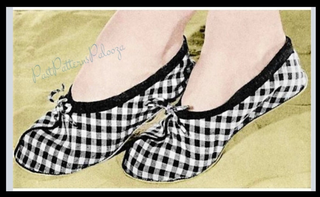 Vintage Sewing Pattern Pretty Womens Gingham Ballet House Slippers PDF ...