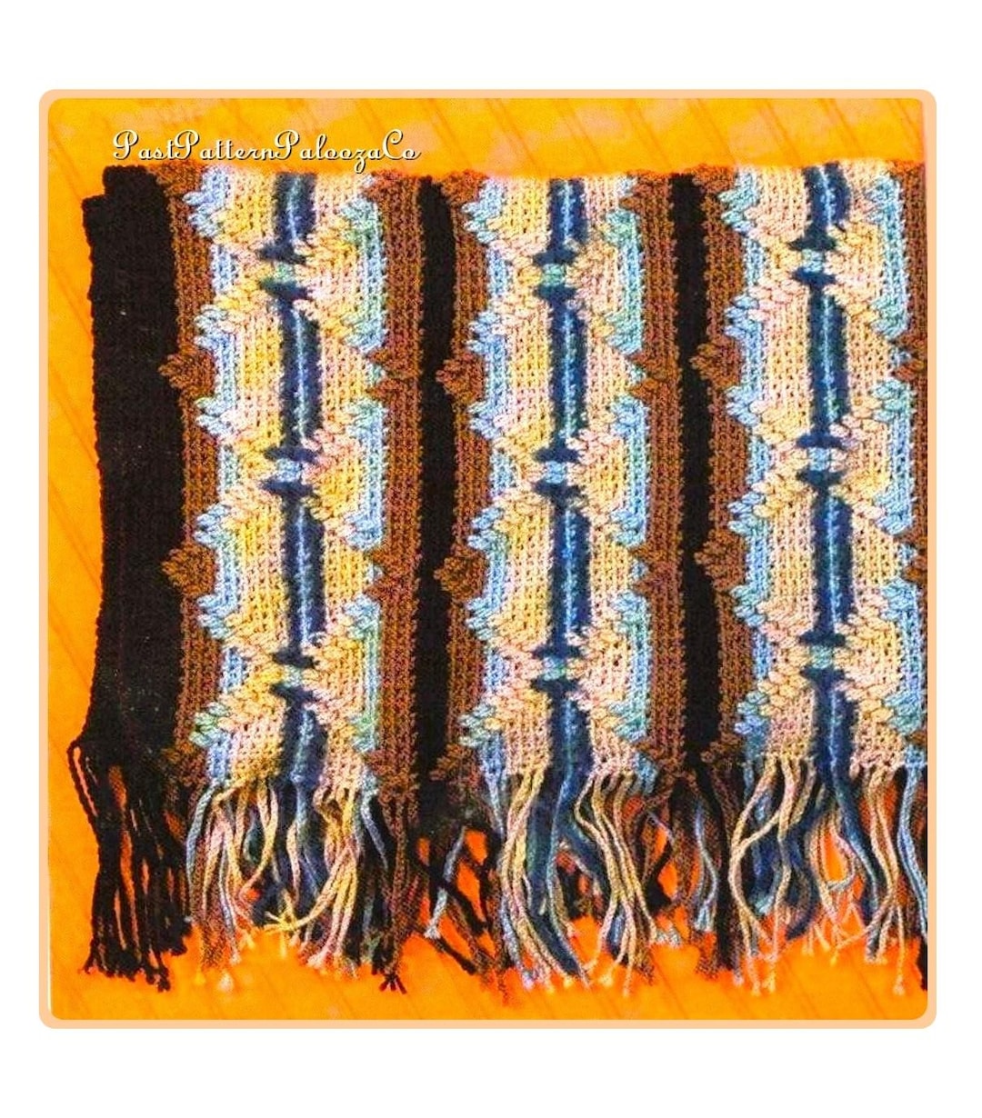 Vintage Crochet Afghan Navajo Indian Diamonds & Stripes Blanket Pattern ...