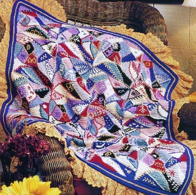 Vintage Crochet Pattern Victorian Crazy Quilt Afghan Pdf Etsy