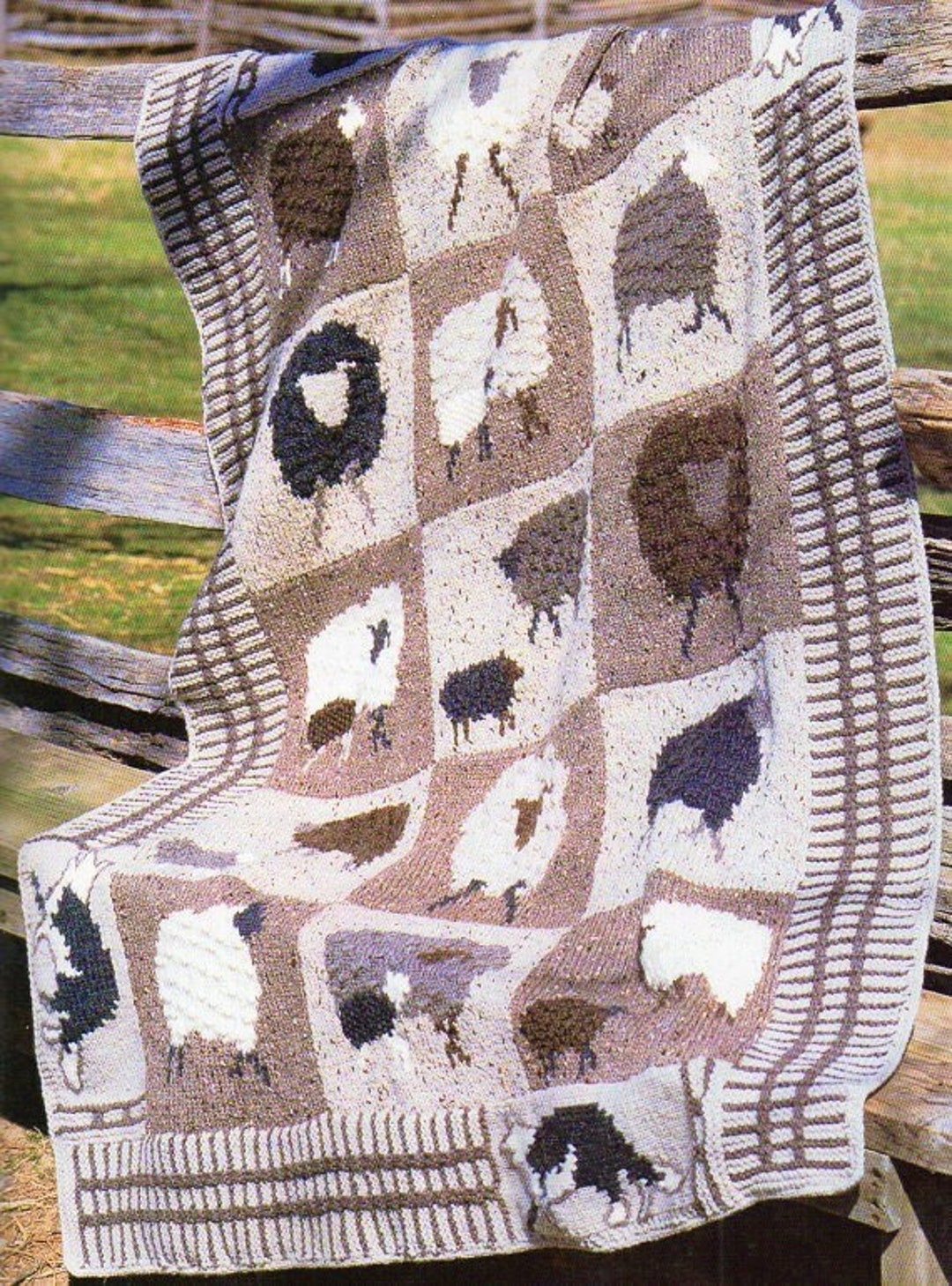 Vintage Knitting Pattern Sheep Lambs Sheepdog Afghan Chunky Blanket PDF ...