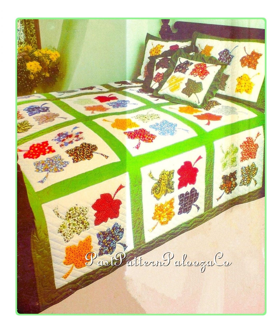 Vintage Sewing Pattern Maple Leaf Blocks Bed Quilt Pillow Cover Set PDF ...