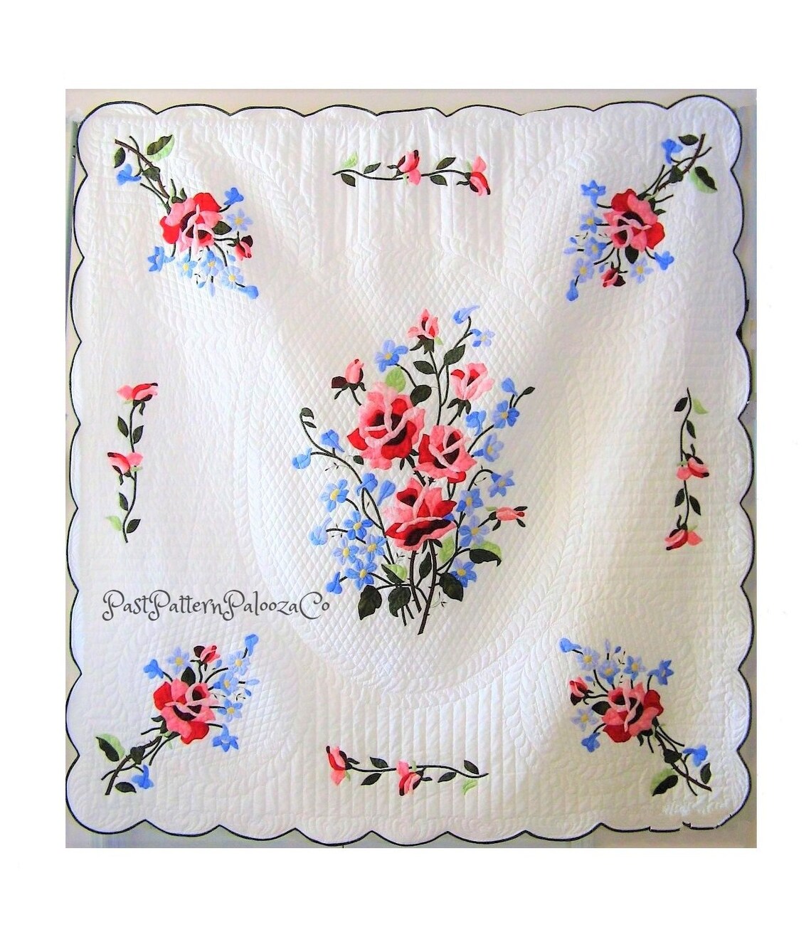 Vintage Sewing Pattern Roses & Forget Me Nots Floral Bed Quilt PDF ...