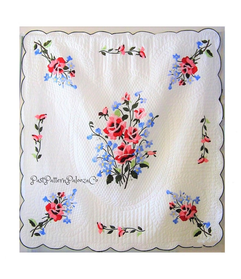 Vintage Sewing Pattern Roses & Forget Me Nots Floral Bed Quilt PDF ...
