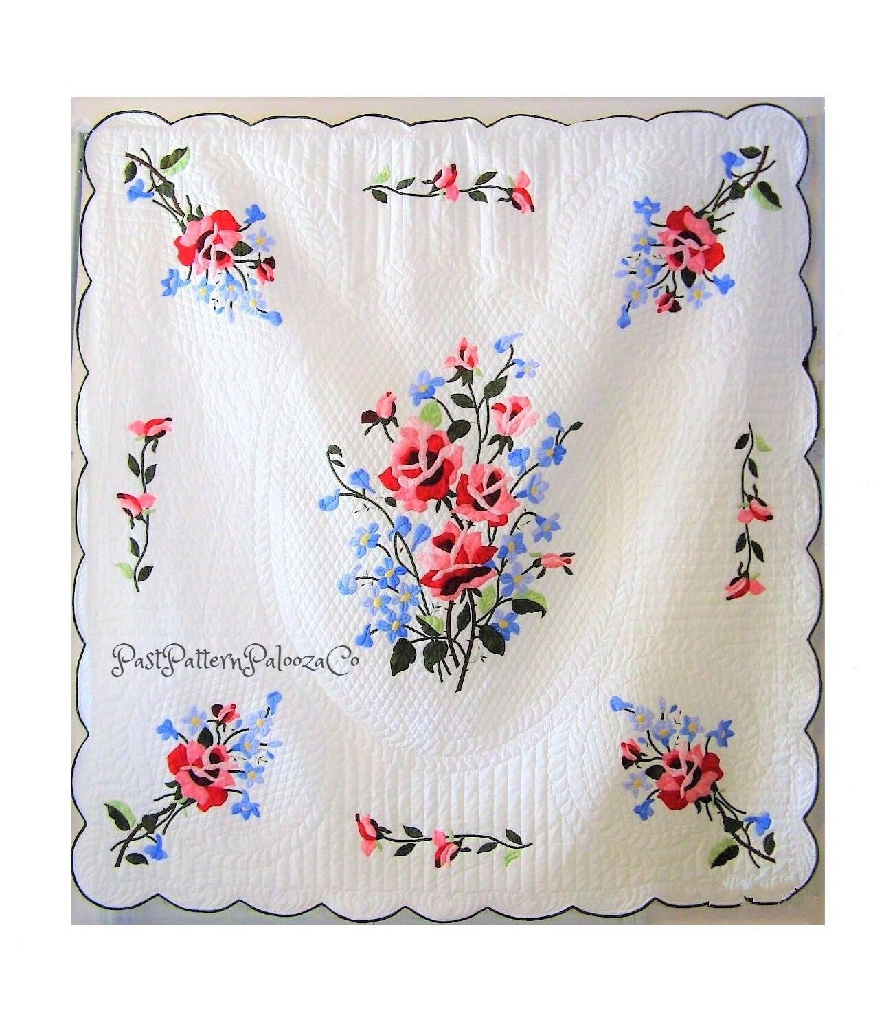Vintage Sewing Pattern Roses & Forget Me Nots Floral Bed Quilt PDF ...