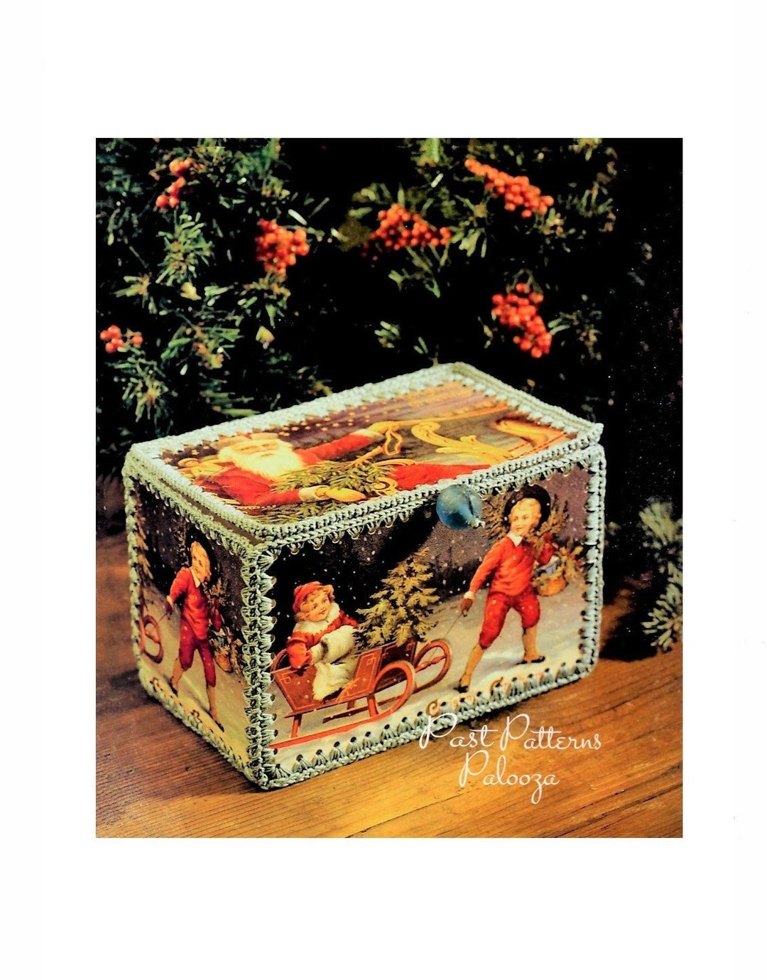 Vintage Crochet Pattern Christmas Postcard Trinket Box PDF Instant ...