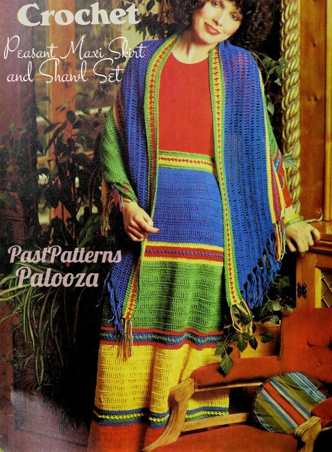 Vintage Crochet Pattern Womens Peasant Maxi Skirt and Boho Shawl Set ...