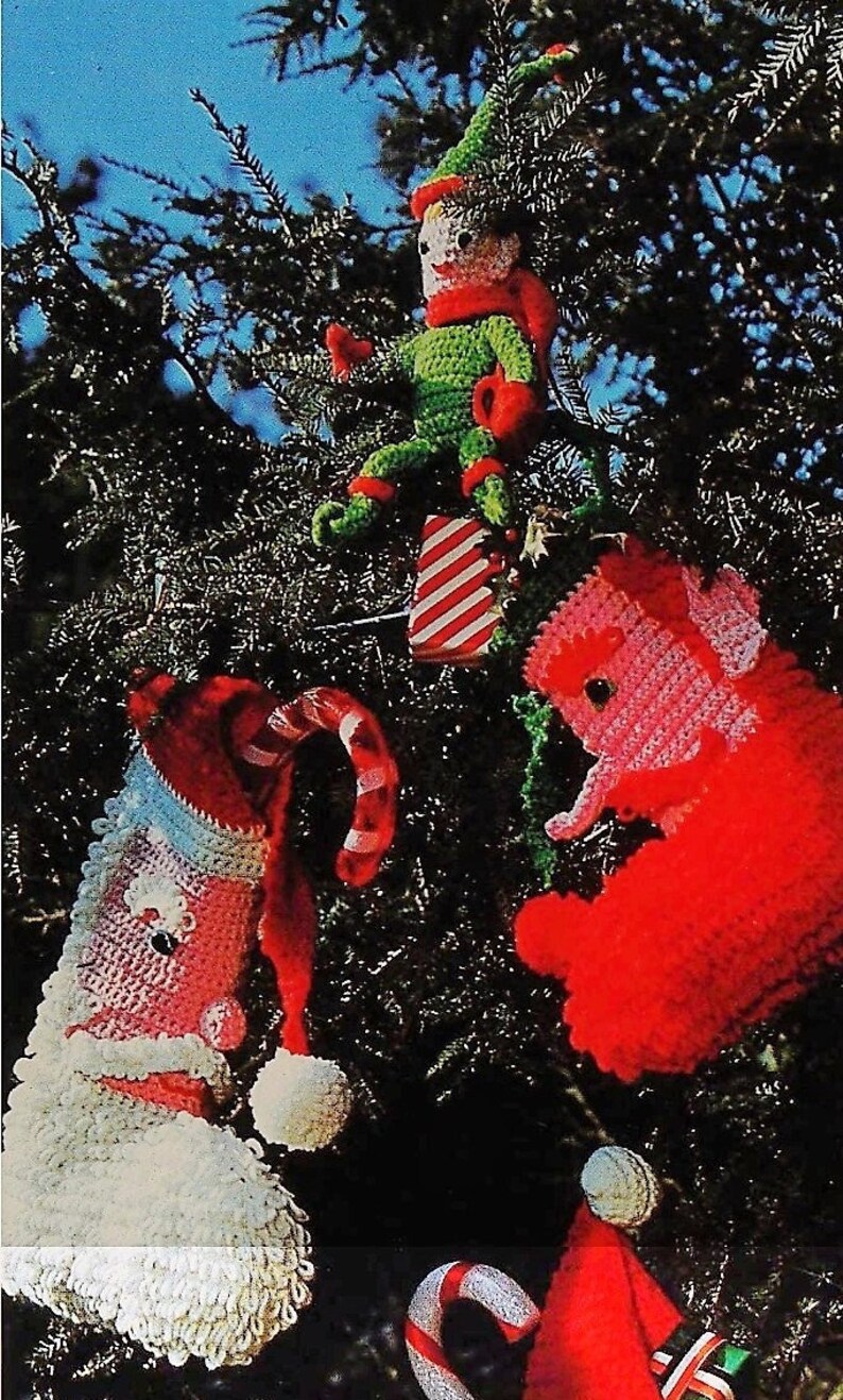 Vintage Crochet Pattern 14" Loopy Santa and Elf Faces Christmas ...