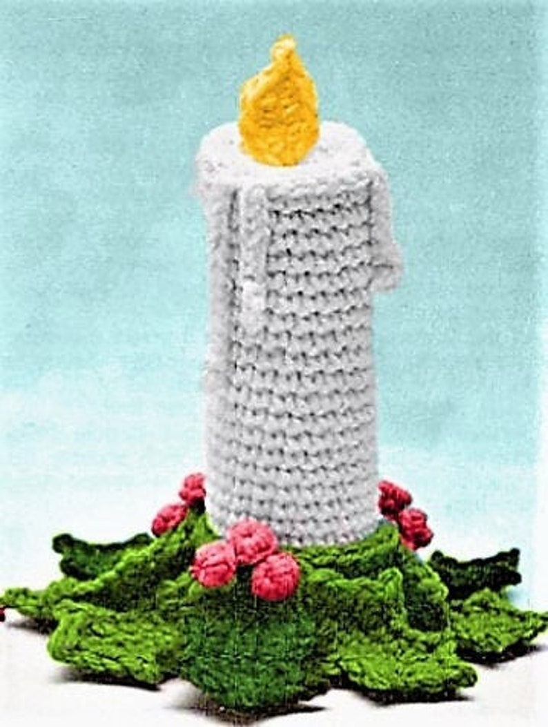 Vintage Crochet Pattern Christmas Candles With Poinsettia and Holly ...