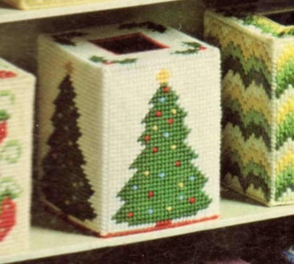 Vintage Plastic Canvas Christmas Tree Tissue Box Cover Pattern - Etsy
