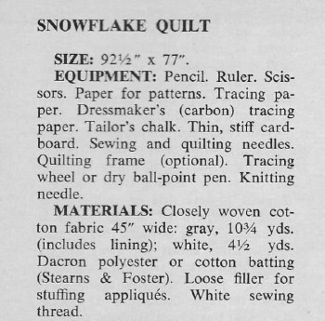 Vintage Sewing Pattern Snowflake Bed Quilt Instant Digital - Etsy