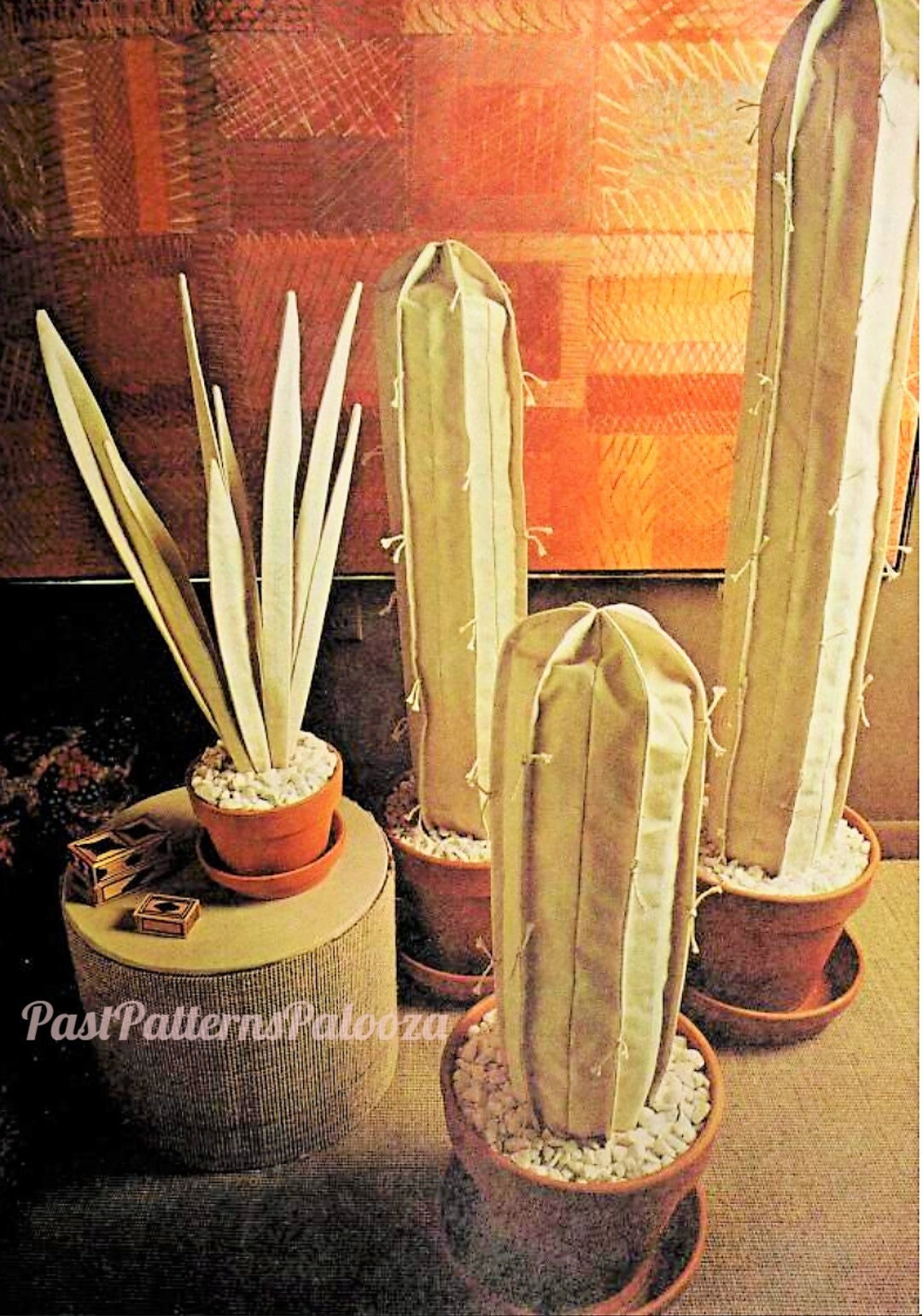 Vintage Sewing Pattern Large Canvas Fabric Cactus Potted Plants Faux ...