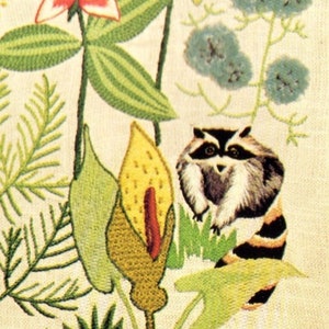 Vintage Crewel Embroidery Pattern Woodland Plants Animals Botanical ...