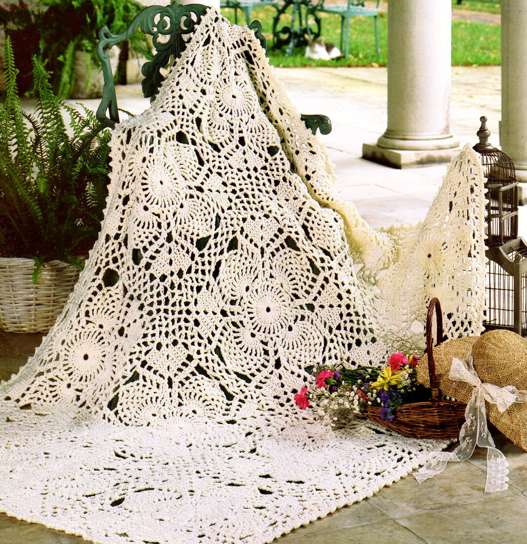 Vintage Crochet Pattern Lacy Pineapple Afghan PDF Instant Digital ...