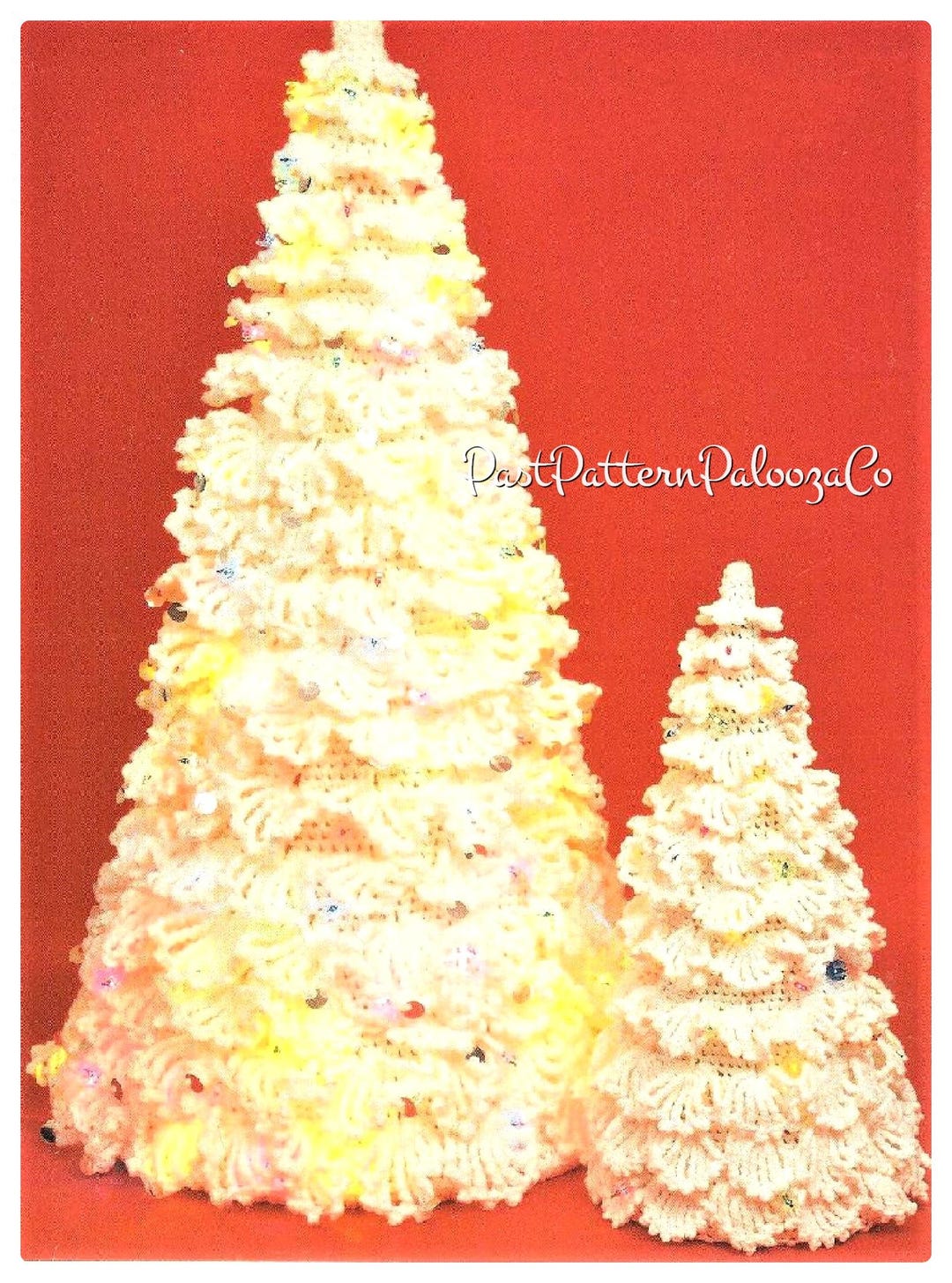 Vintage Crochet Pattern Large Snowy White Christmas Trees in 22 and 40 ...