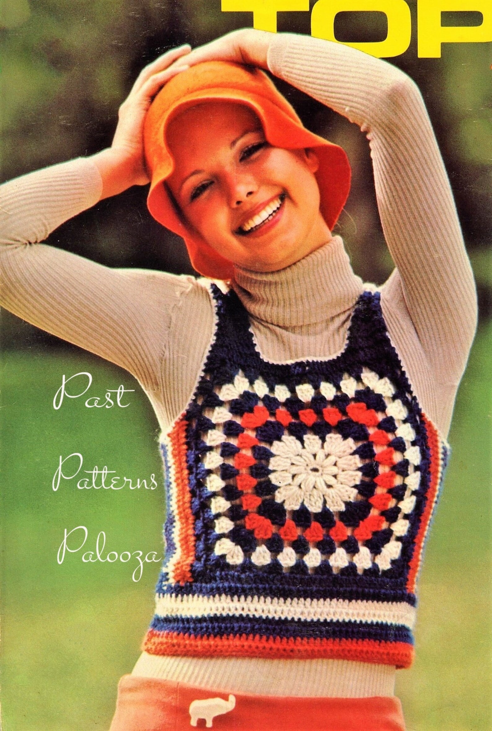Vintage Crochet Pattern Womens Postage Stamp Vest Granny Square Rib ...