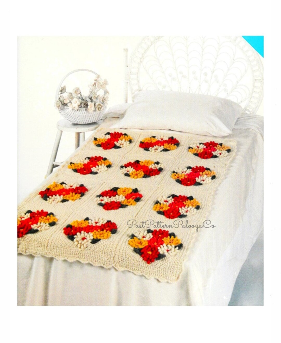 Vintage Crochet Afghan Pattern Nosegay Flower Patch Quilt Like Design ...