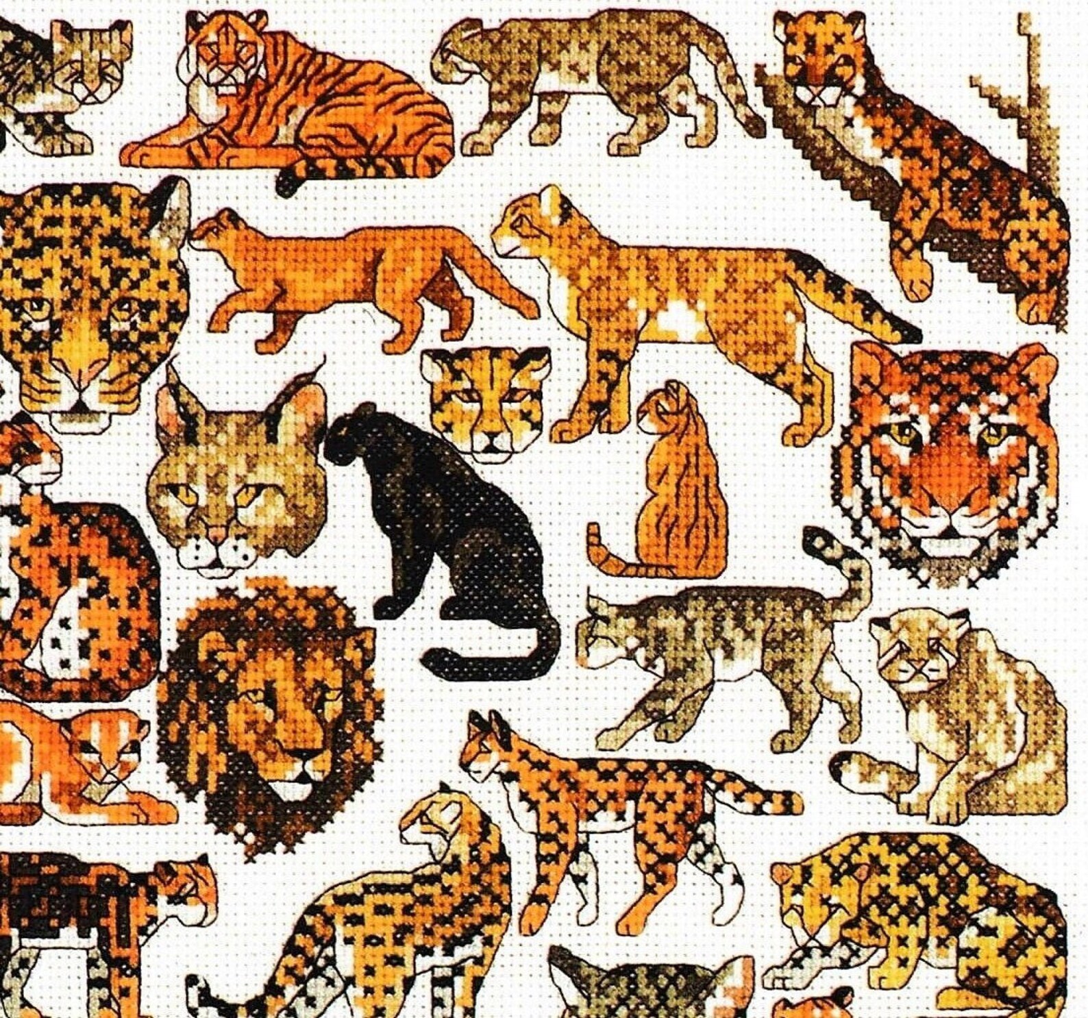 Vintage Cross Stitch Patterns Mini Wild Cat Big Cats Motifs PDF Instant ...