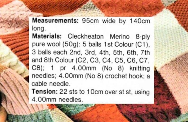 Vintage Knitting Pattern Aran Knit Patchwork Squares Blanket Afghan PDF ...