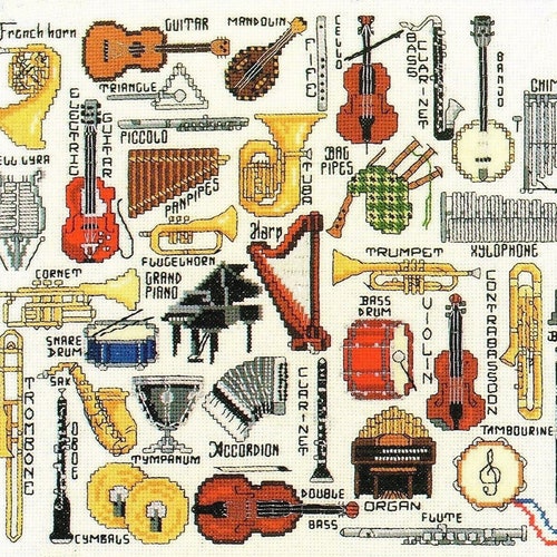 Vintage Cross Stitch Patterns Mini Musical Instruments Motifs - Etsy