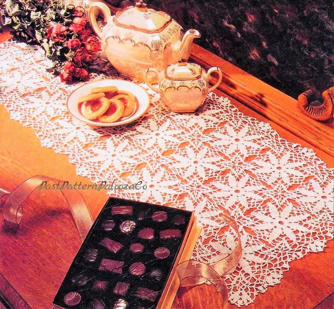 Vintage Thread Crochet Pattern 34" Lacy Flower Motifs Table Runner PDF ...