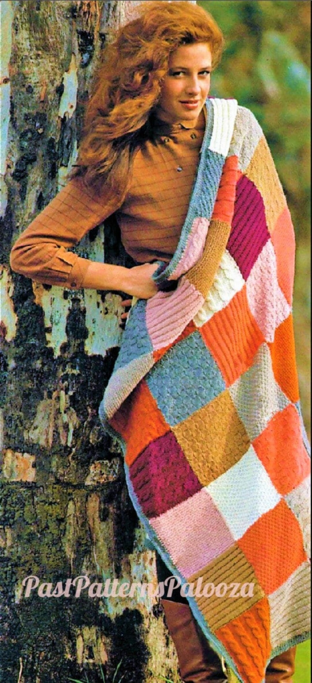 Vintage Knitting Pattern Aran Knit Patchwork Squares Blanket Afghan PDF ...