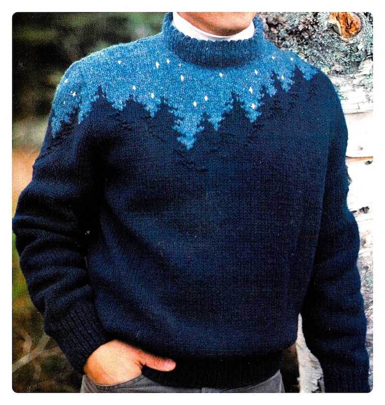 Vintage Knitting Pattern Starry Night Picture Sweater PDF Instant ...