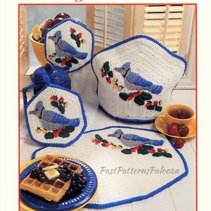 Vintage Crochet Pattern Blue Jay Bird Kitchen Set PDF Instant Digital ...
