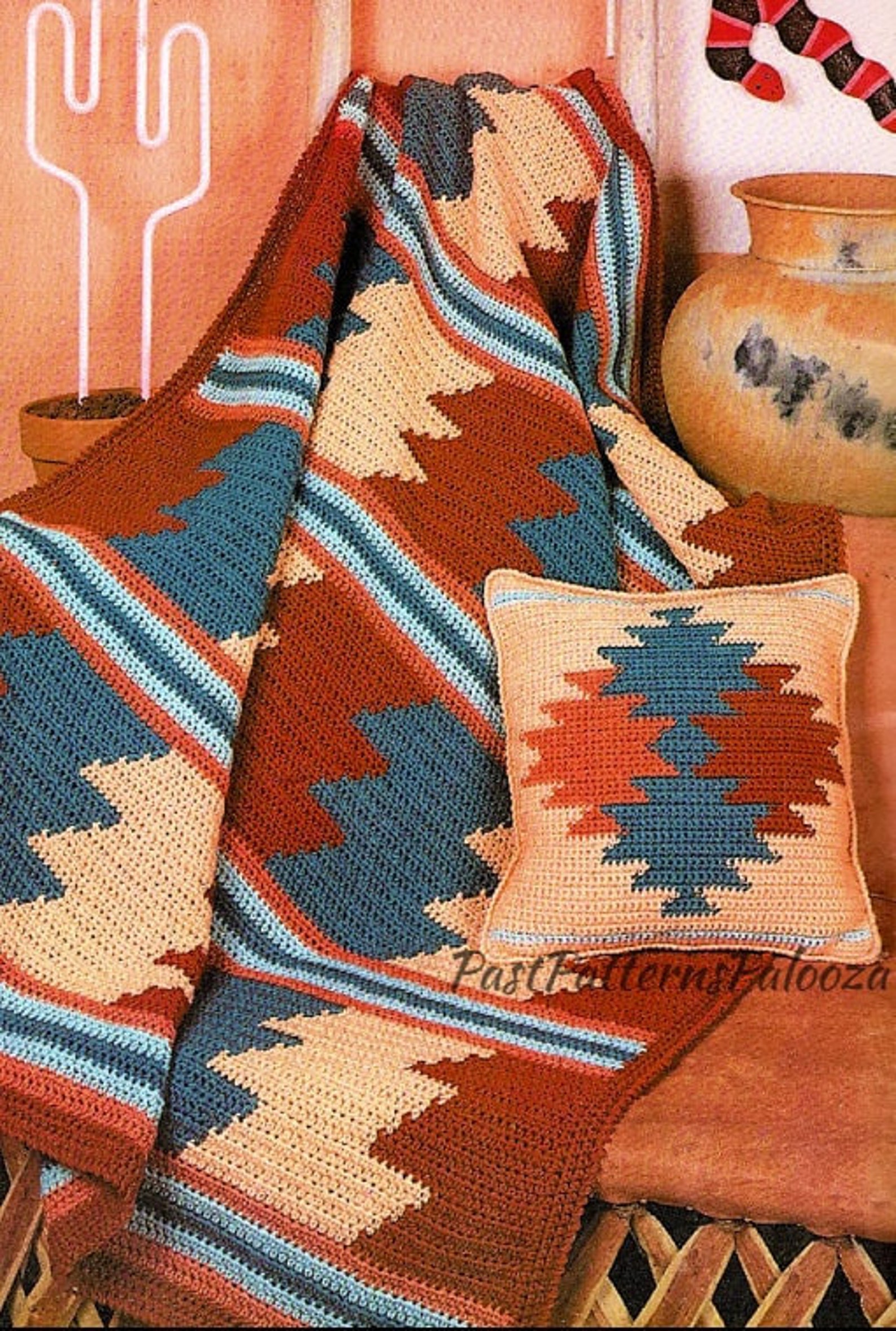 Vintage Crochet Afghan Pattern Southwestern Desert Sunset - Etsy