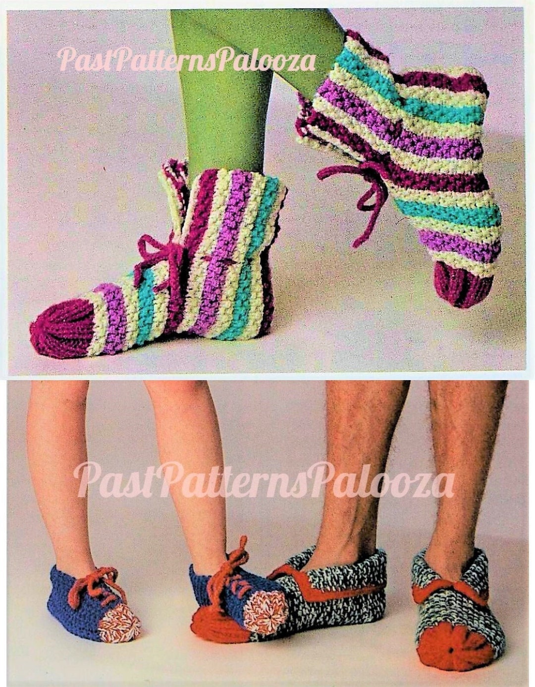 Vintage Knitting Patterns Family Slippers Seed Stitch PDF Instant ...
