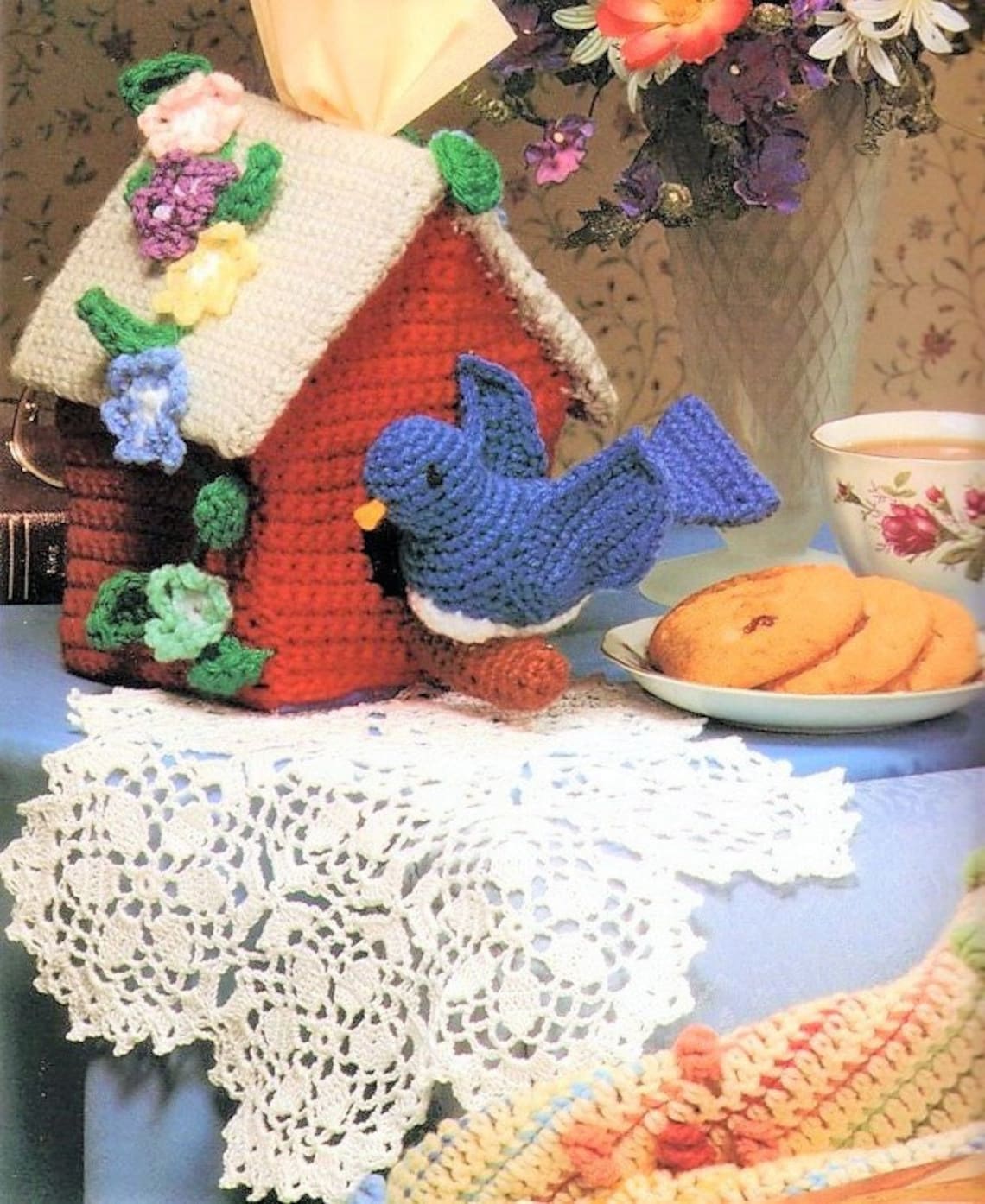 Vintage Crochet Pattern Bluebird Birdhouse Tissue Box Cover - Etsy