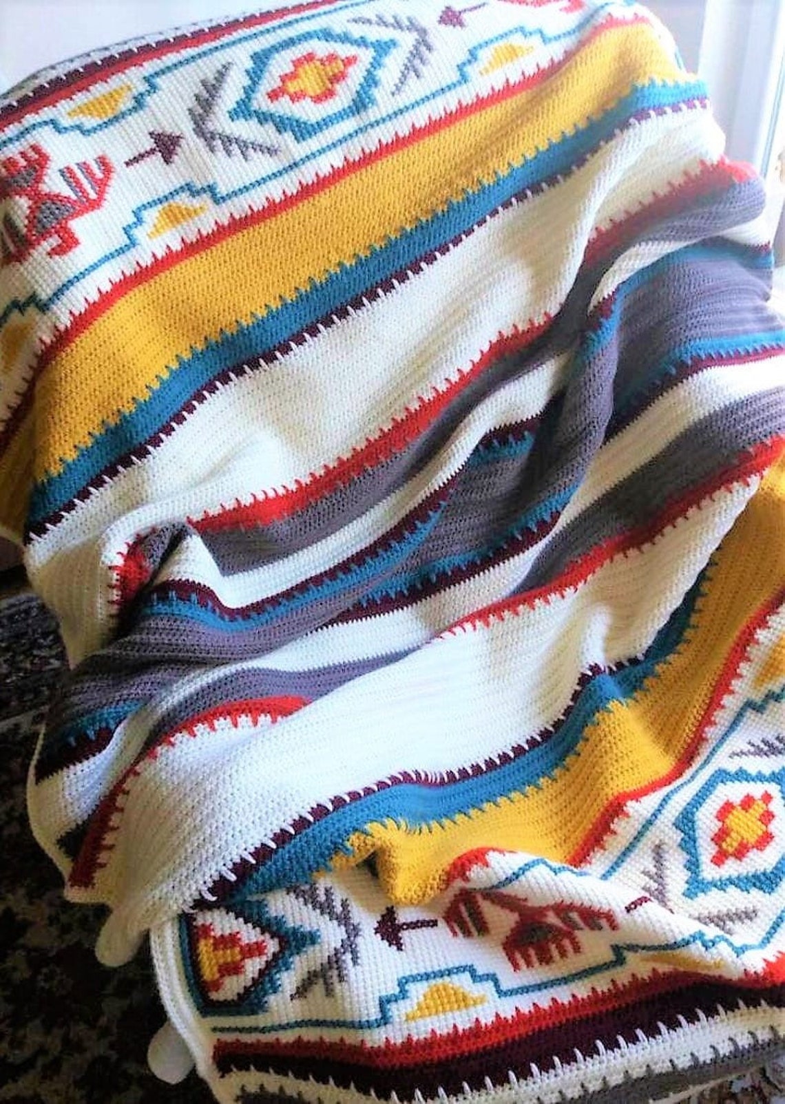 Vintage Crochet Afghan Indian Blanket Pattern PDF Instant Digital ...