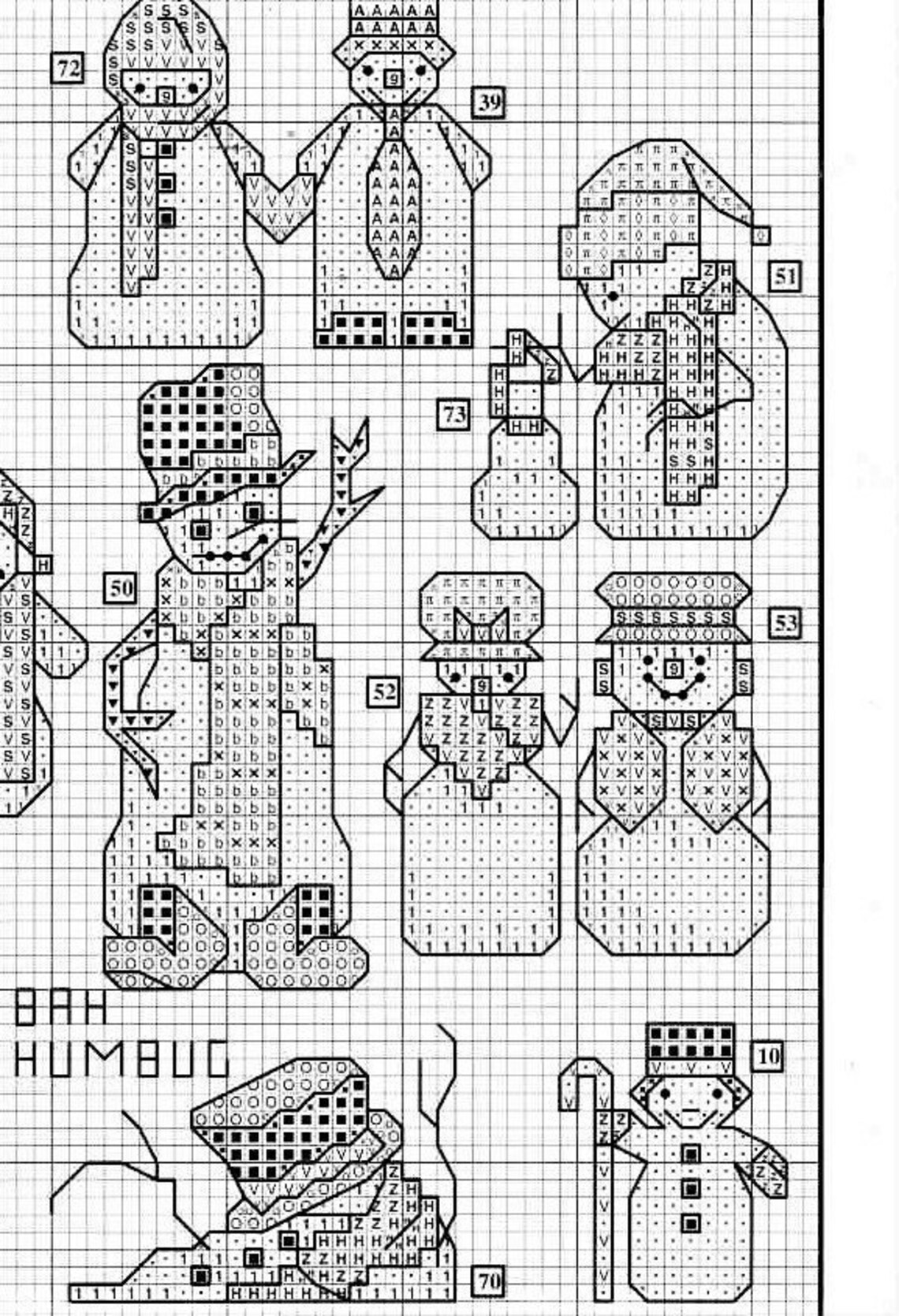 Vintage Cross Stitch Patterns Mini Snowmen Motifs PDF Instant Digital ...