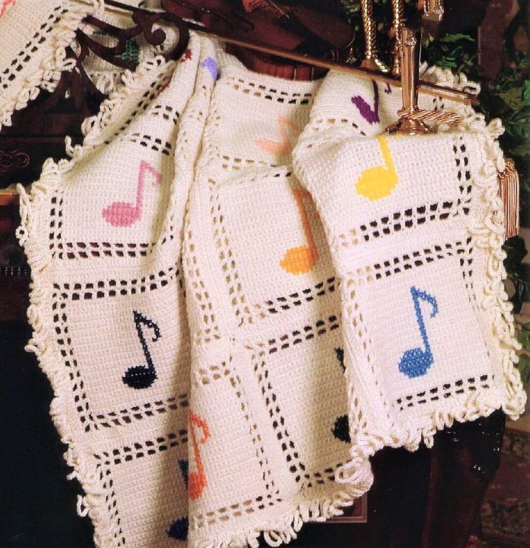 Vintage Crochet Pattern Music Notes Afghan Design PDF Instant Digital ...