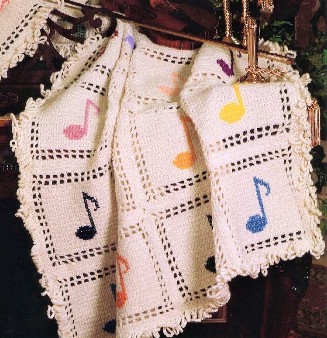 Vintage Crochet Pattern Music Notes Afghan Design PDF Instant - Etsy