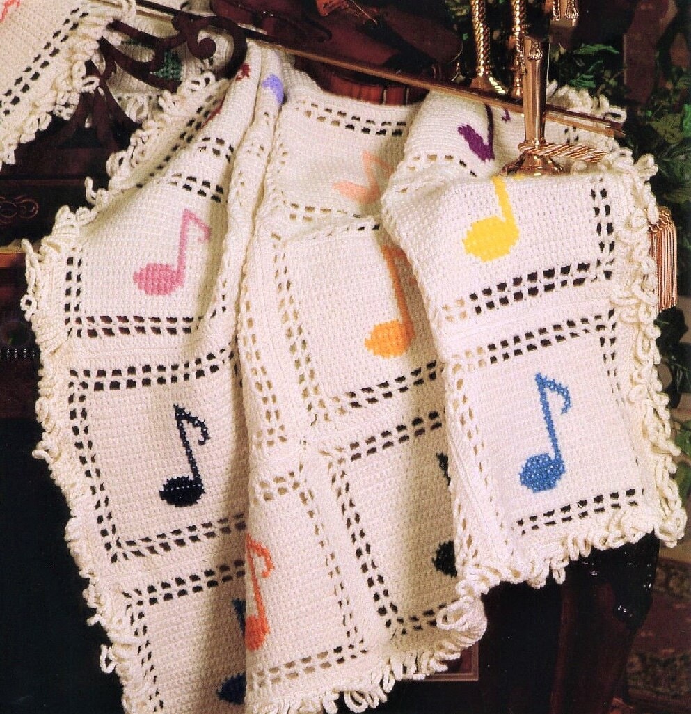 Vintage Crochet Pattern Music Notes Afghan Design PDF Instant - Etsy