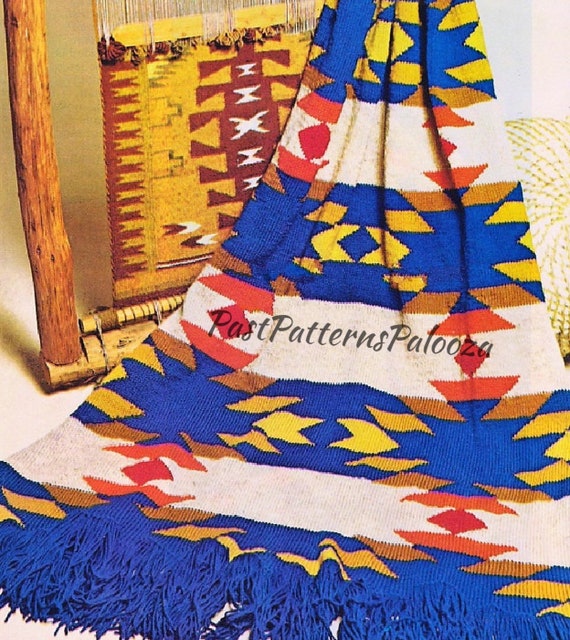 Vintage Knitting Pattern Navajo Afghan Blanket PDF Instant - Etsy
