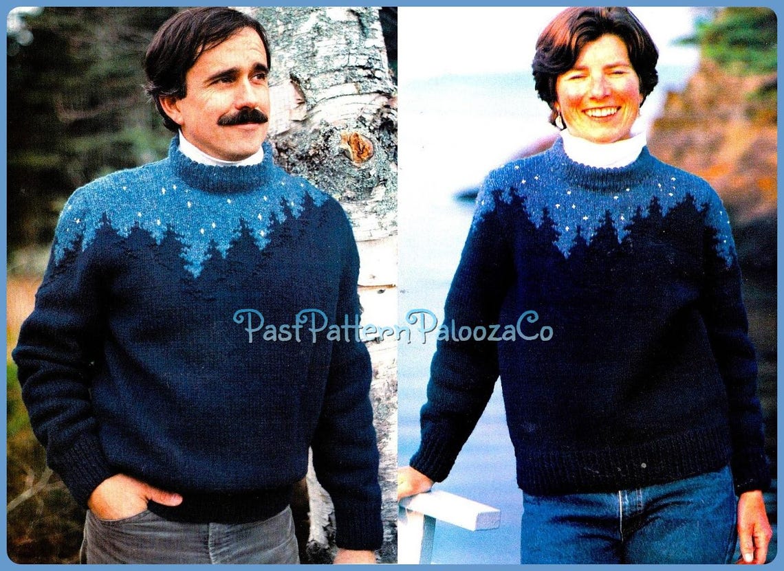 Vintage Knitting Pattern Starry Night Picture Sweater PDF Instant ...