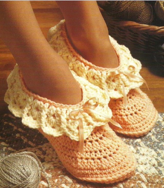 Vintage Crochet Pattern Easy Quick Womens Ruffle Slippers PDF - Etsy