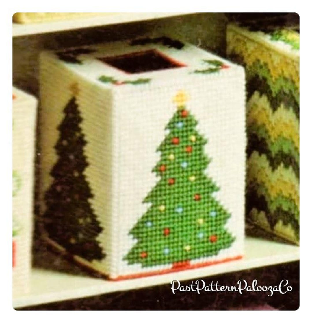 Vintage Plastic Canvas Christmas Tree Tissue Box Cover Pattern Holiday ...