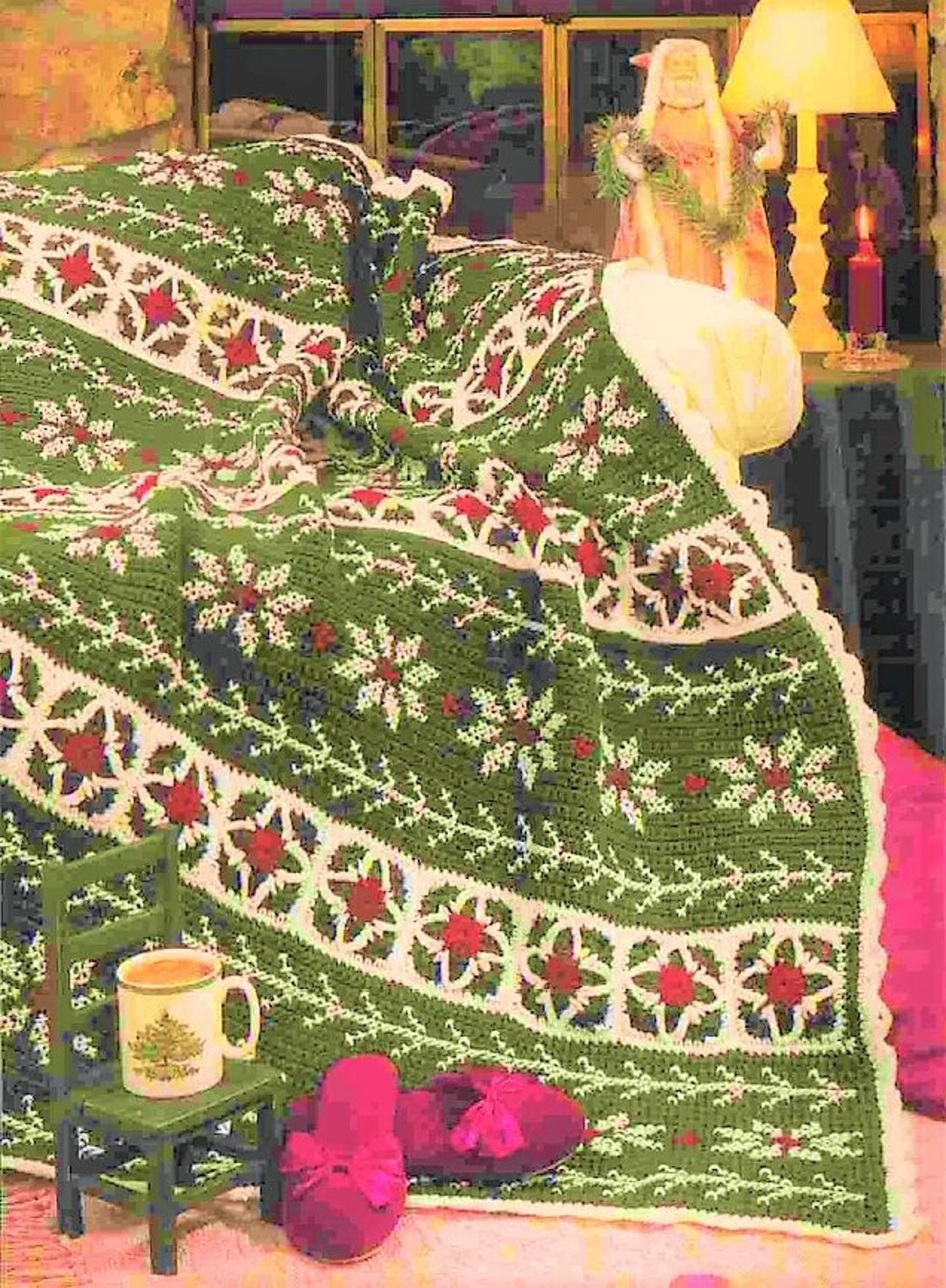 Vintage Crochet Pattern Granny Square Alpine Poinsettia Afghan PDF ...
