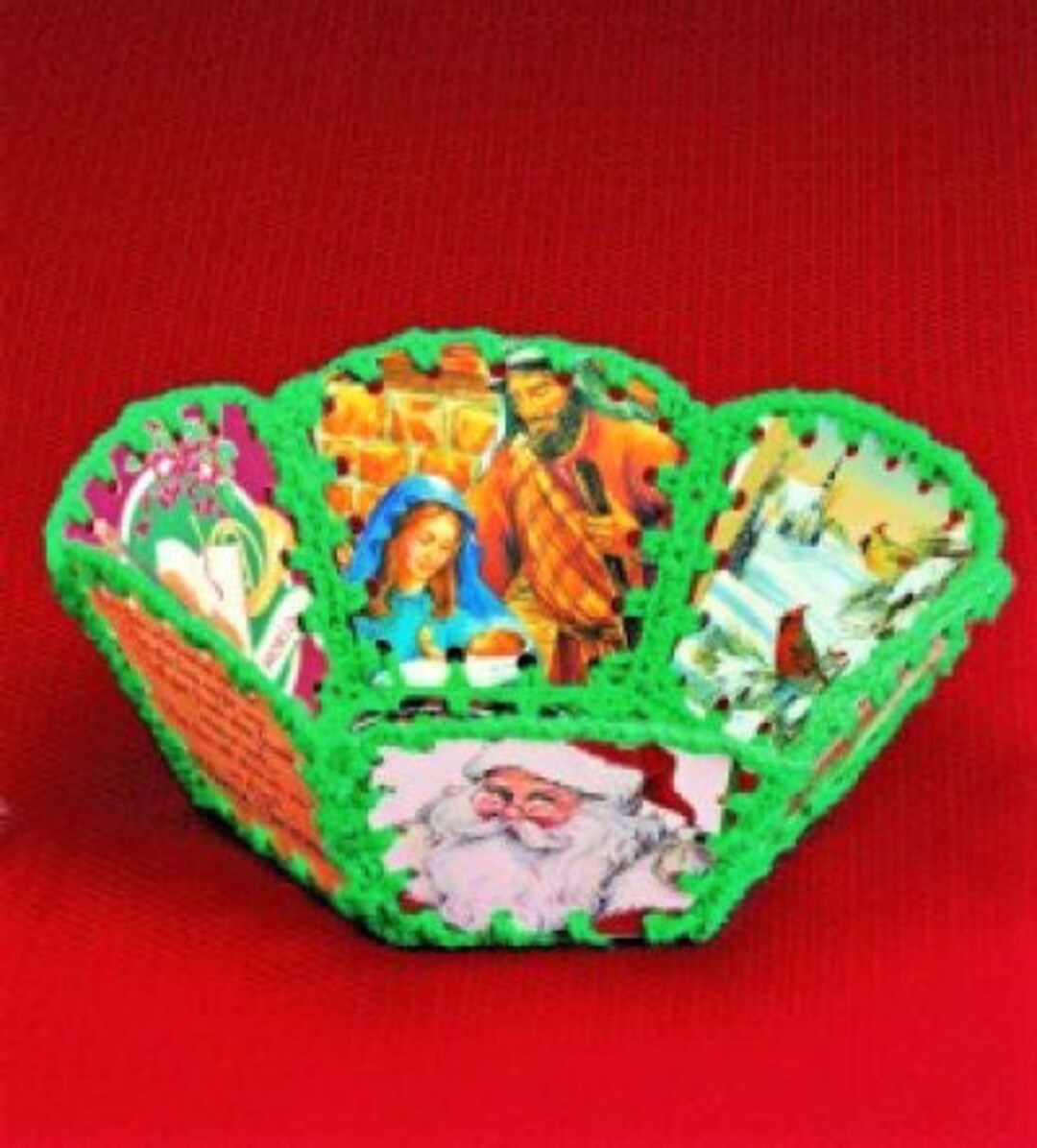 Vintage Crochet Pattern Christmas Card Bowl Basket Container PDF ...
