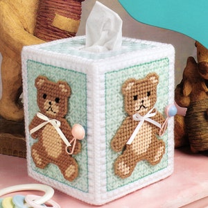 Vintage Plastic Canvas Tissue Box Cover Nursery Teddy Bears Pattern ...