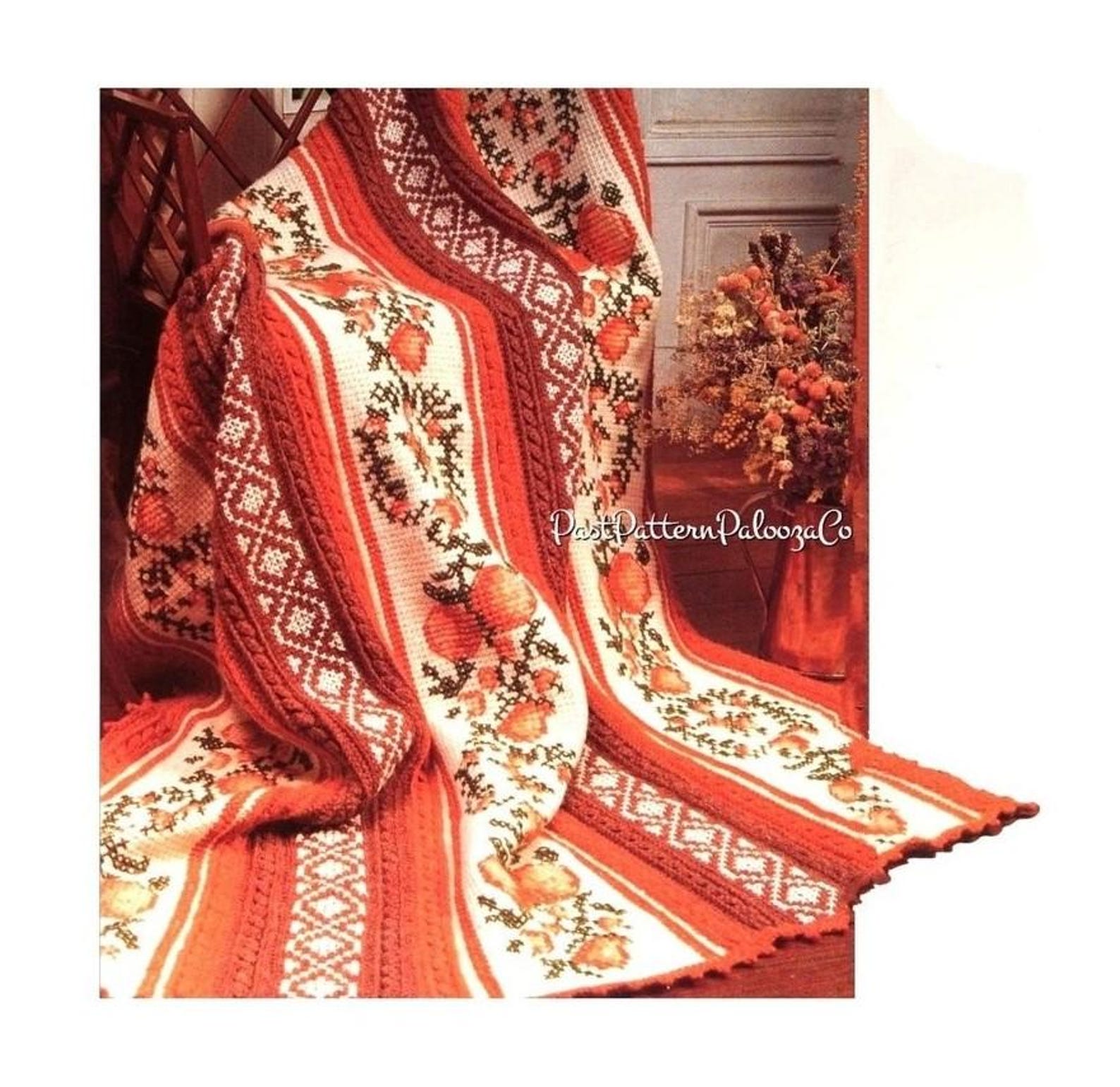 Vintage Crochet Afghan Pattern Autumn Bounty Harvest Glow Blanket ...