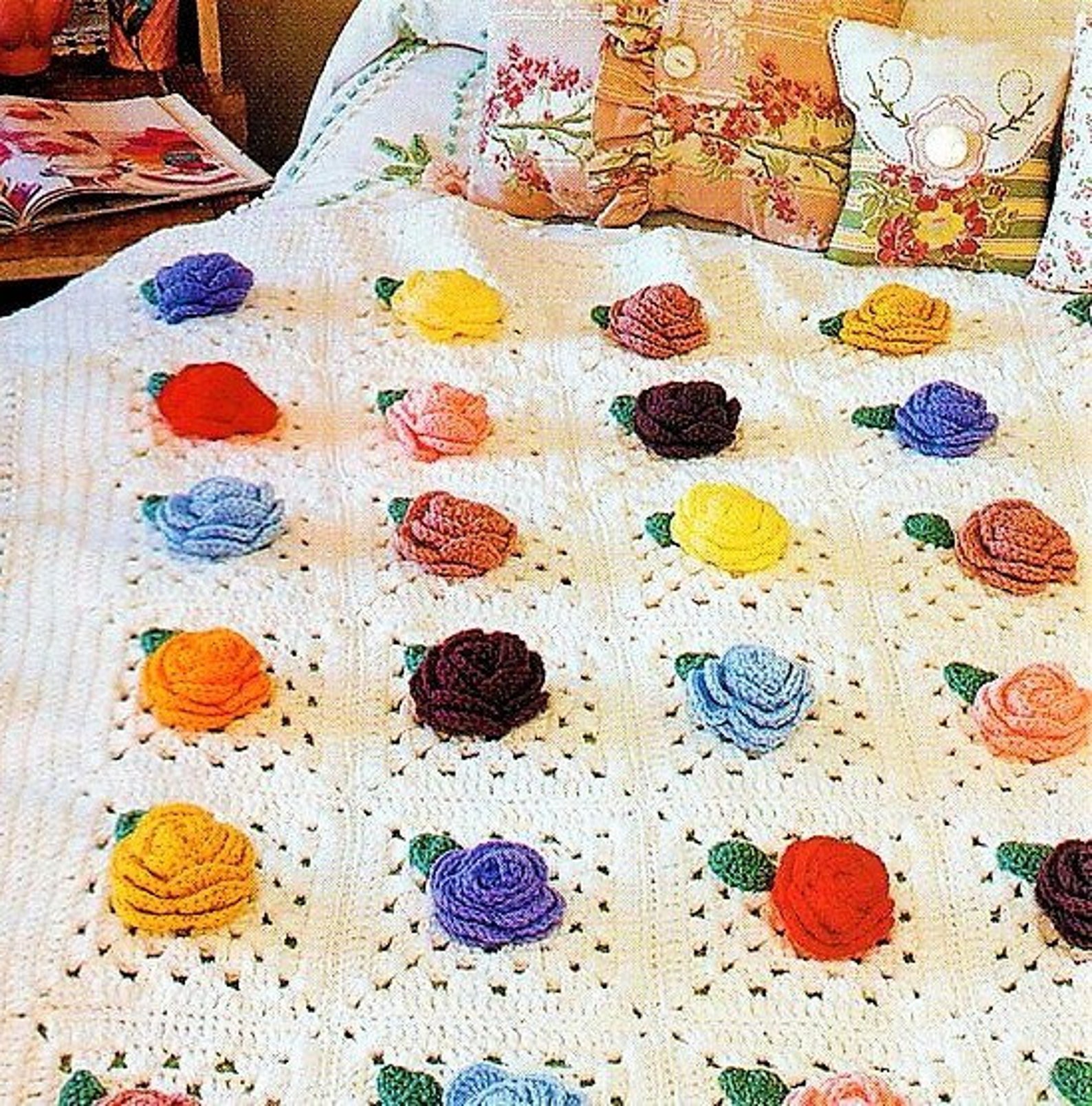 Vintage Crochet Pattern Bouquet of Roses Afghan PDF Instant - Etsy