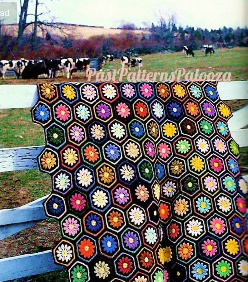 Vintage Crochet Pattern Daisy Flower Hexagon Afghan She Loves - Etsy
