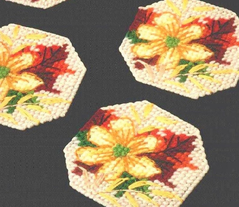 Vintage Plastic Canvas Pattern Autumn Flowers Coaster Set PDF - Etsy