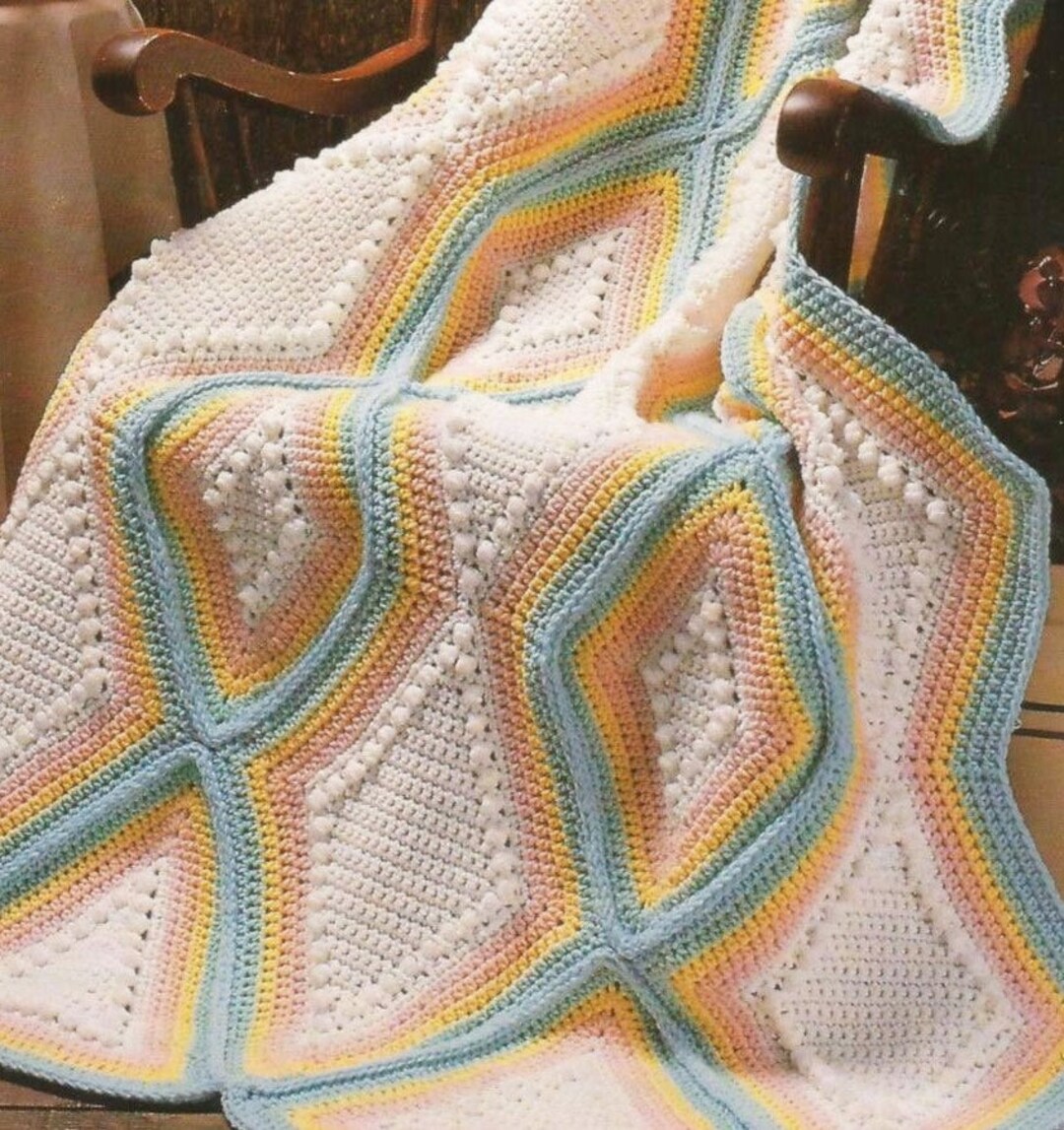 Vintage Crochet Popcorn and Pastel Diamond Strip Geometric Afghan ...